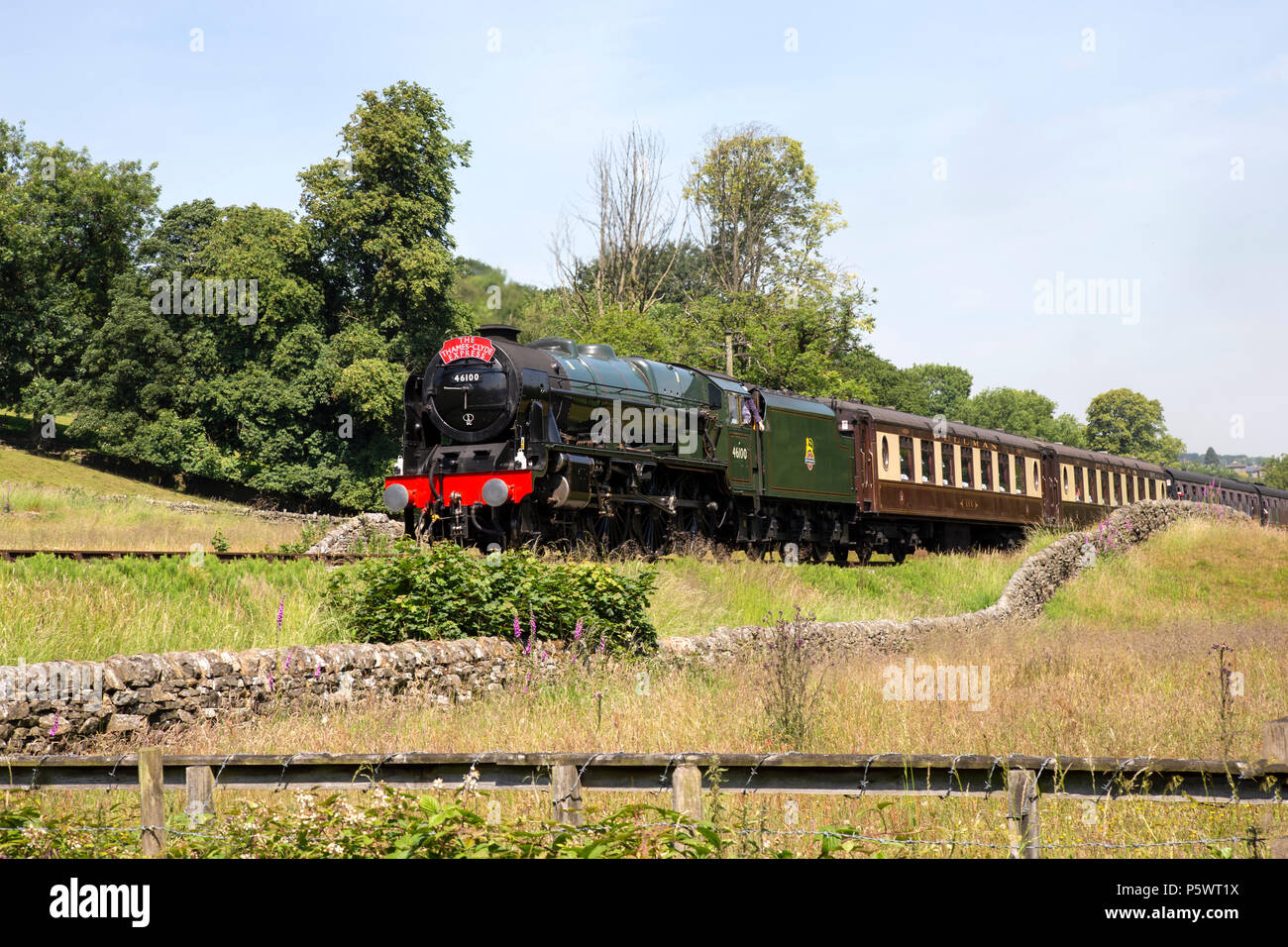 LMS steam locomotive Royal Scot class 6100 hauling a pullman train on ...