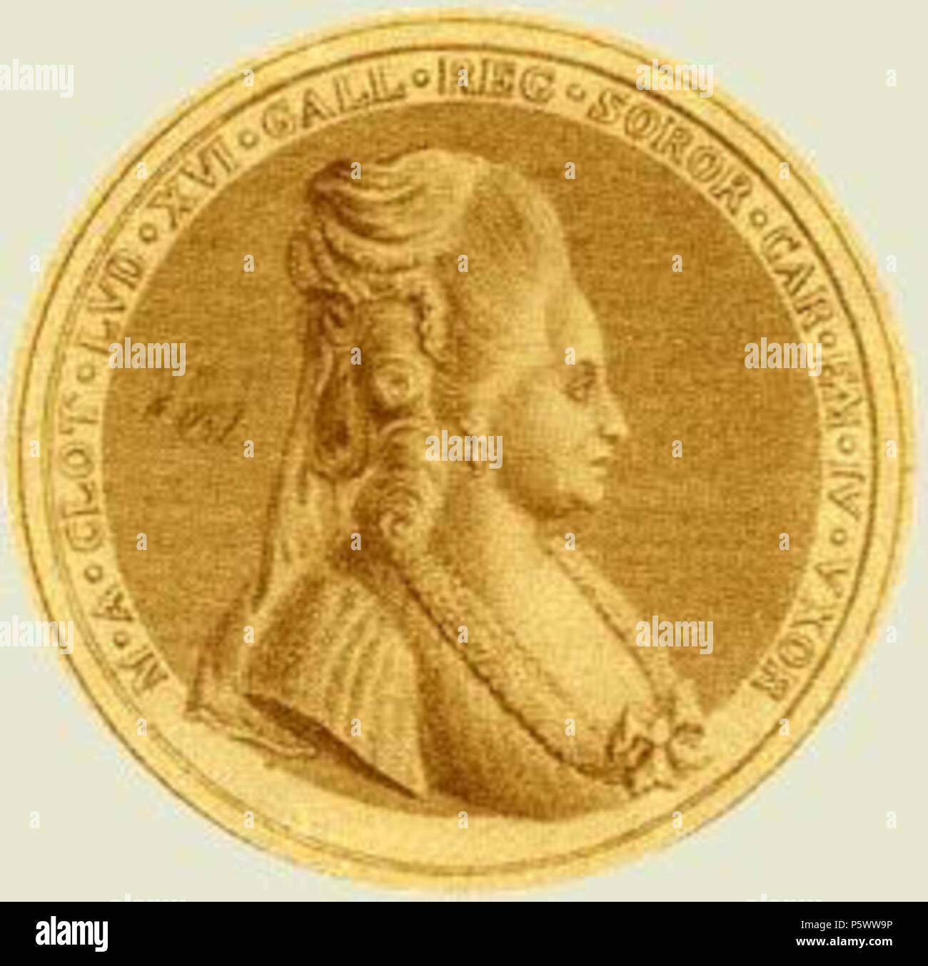 N/A. English: Drawing of Marie Clotilde of France as depicted on a coin ...