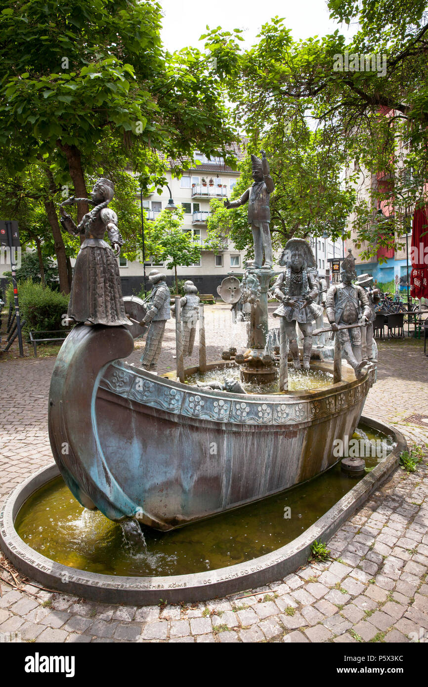 Germany, Cologne, Narrenschiff (ship with fools) fountain by artist ...