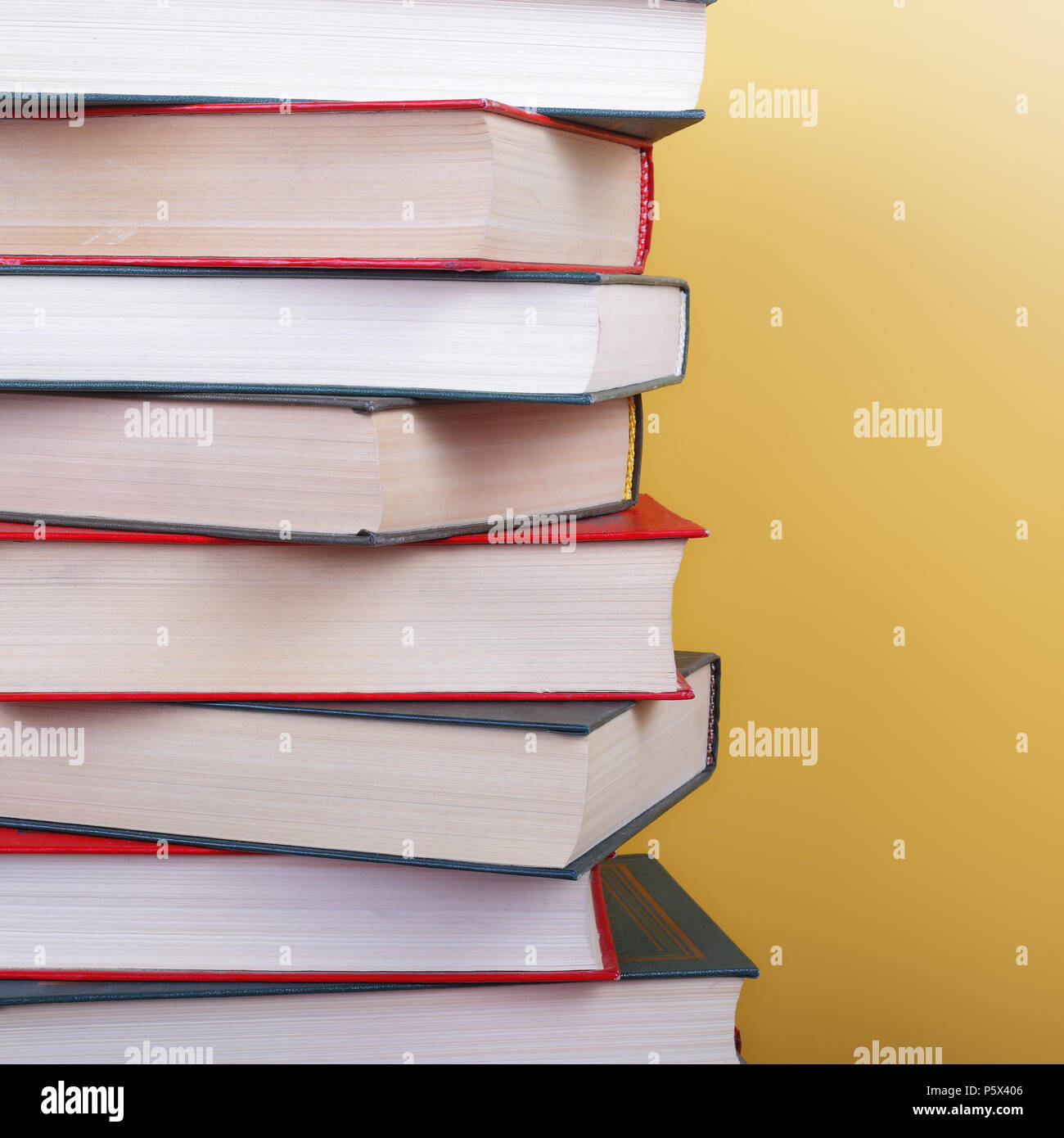 Science and education - fragment pile group of colorfull books yellow ...