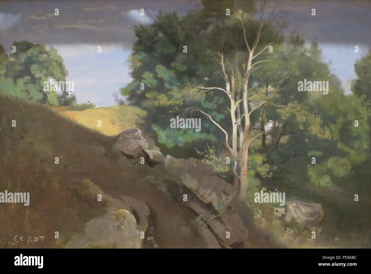 N/A. English: Fontainebleau: Group of Trees on the Flank of a Rocky ...