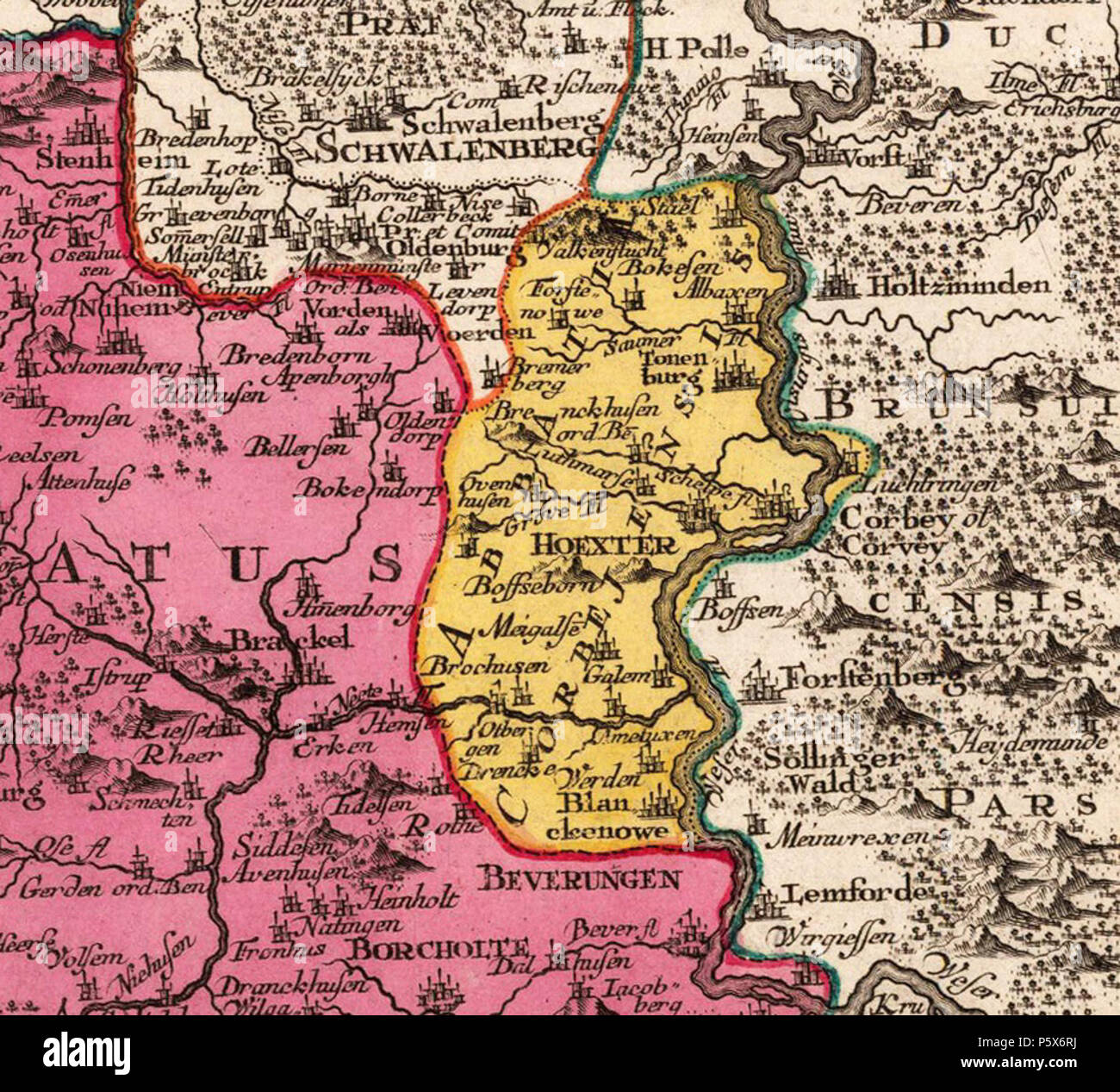 N/A. English: Territory of the Prince-Abbey of Corvey in the mid-18th ...