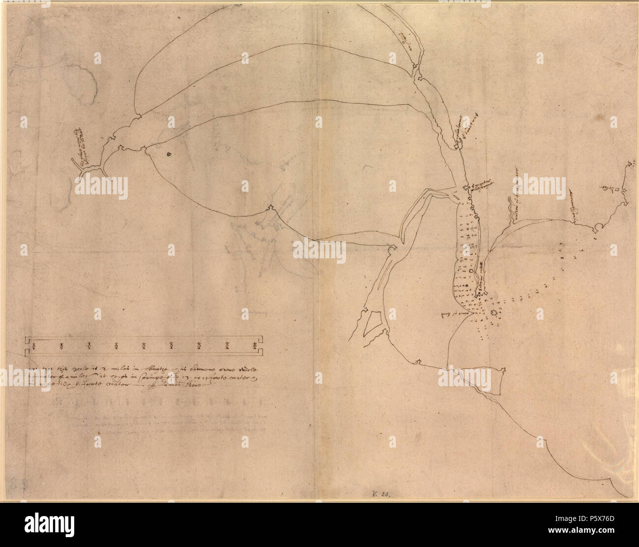 N/A. English: Manuscript map, showing the town La Coruña ('Gronia') and ...