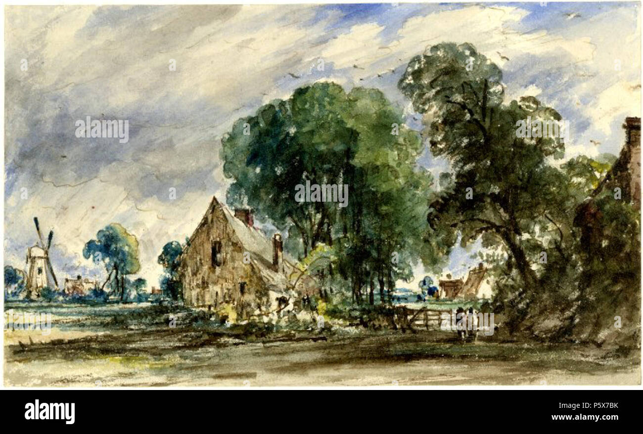 N/A. English: Cottages and a windmill, drawn by the English artist John ...