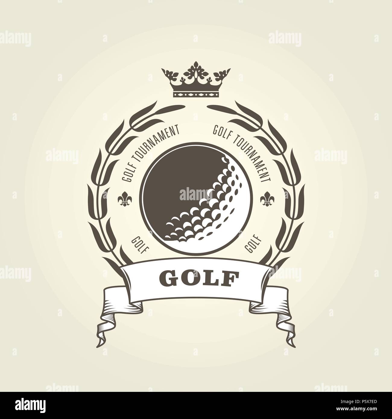 Golf tournament emblem or blazon - golf ball and laurel wreath Stock ...
