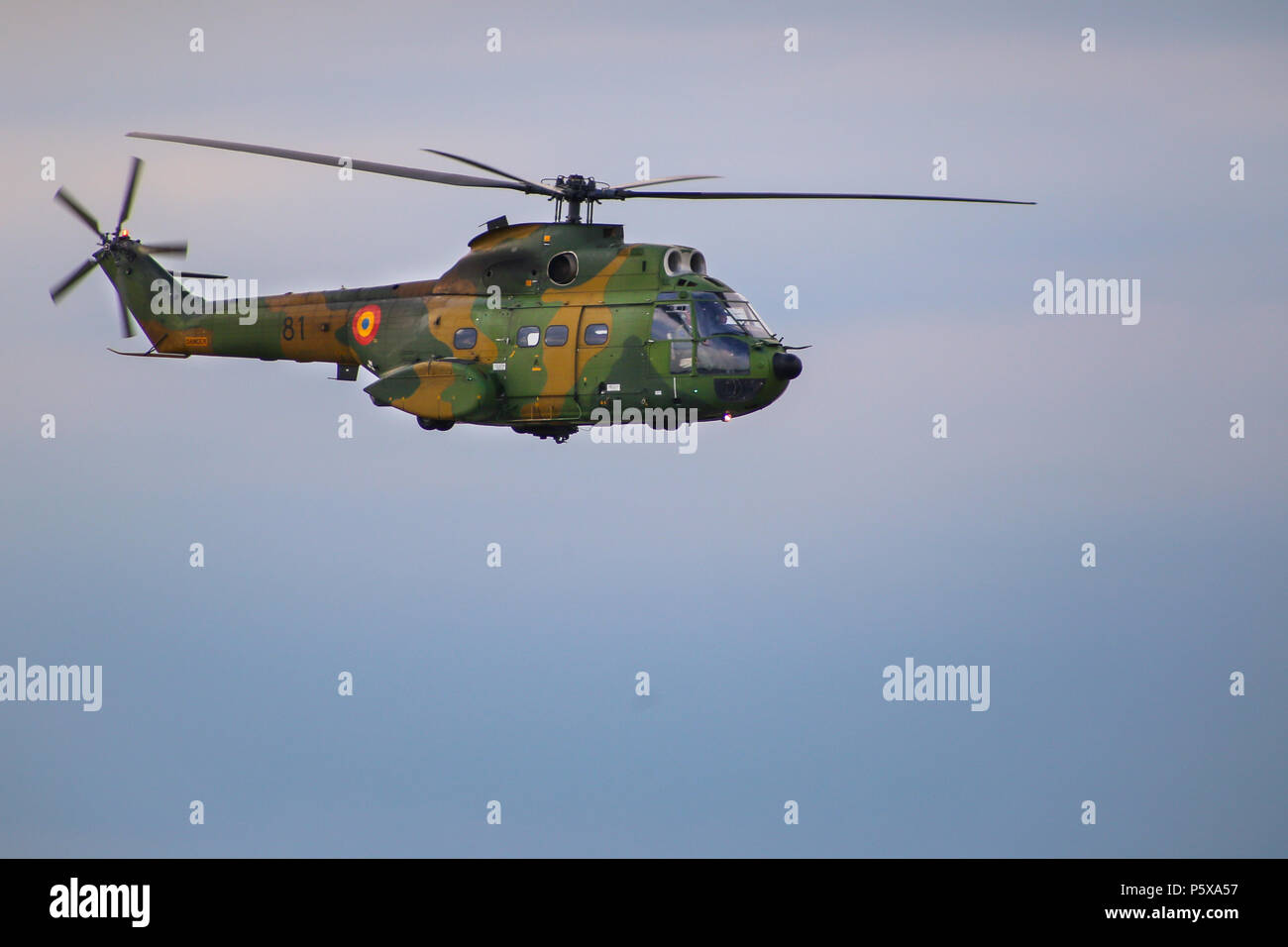 Romanian Air Force IAR 330 Puma helicopter performing a demonstration ...