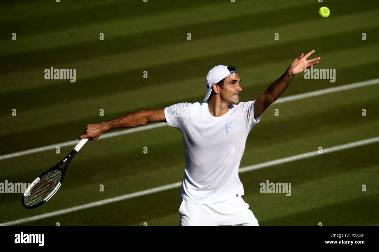 Roger Federer during practice ahead of the Wimbledon Championships at ...
