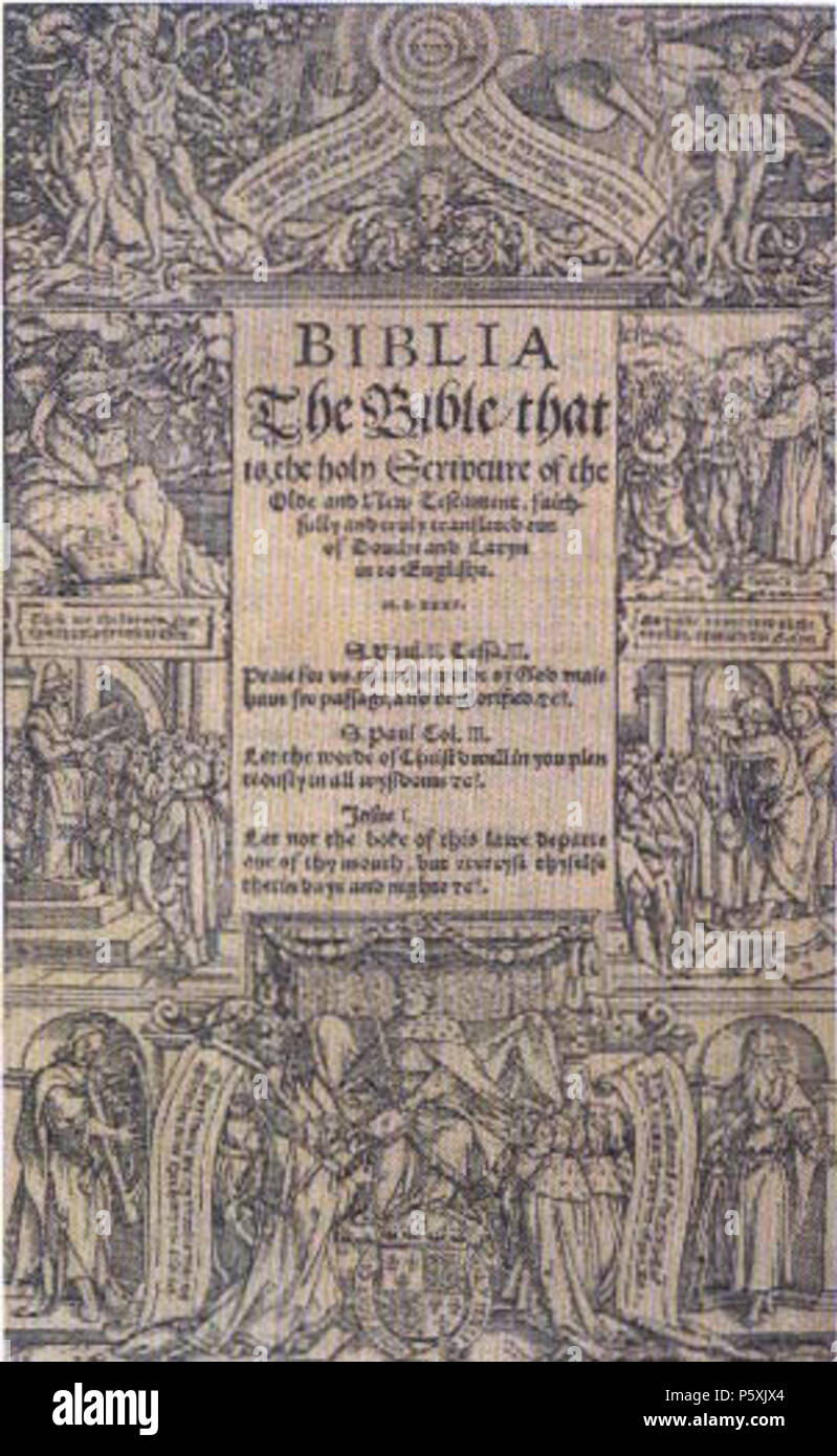 N/A. Woodcut title page of the Coverdale Bible . 1535. Hans Holbein the ...