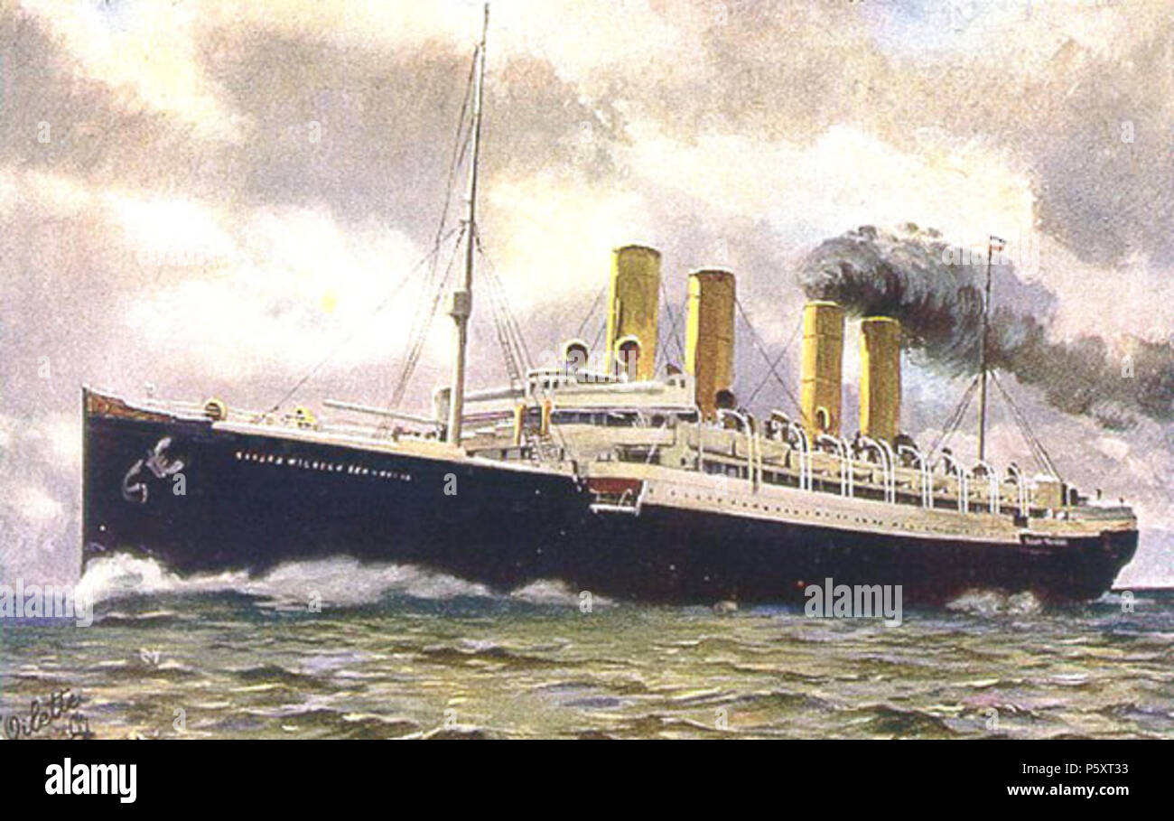 N/A. English: Colour drawing of the SS Kaiser Wilhelm der Grosse by an ...