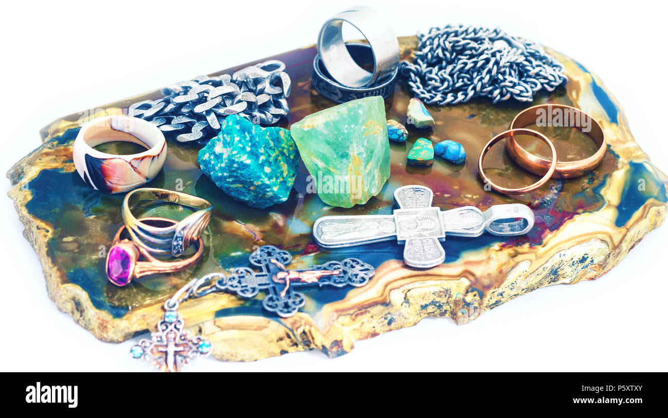 still-life with jewelry on white Stock Photo - Alamy