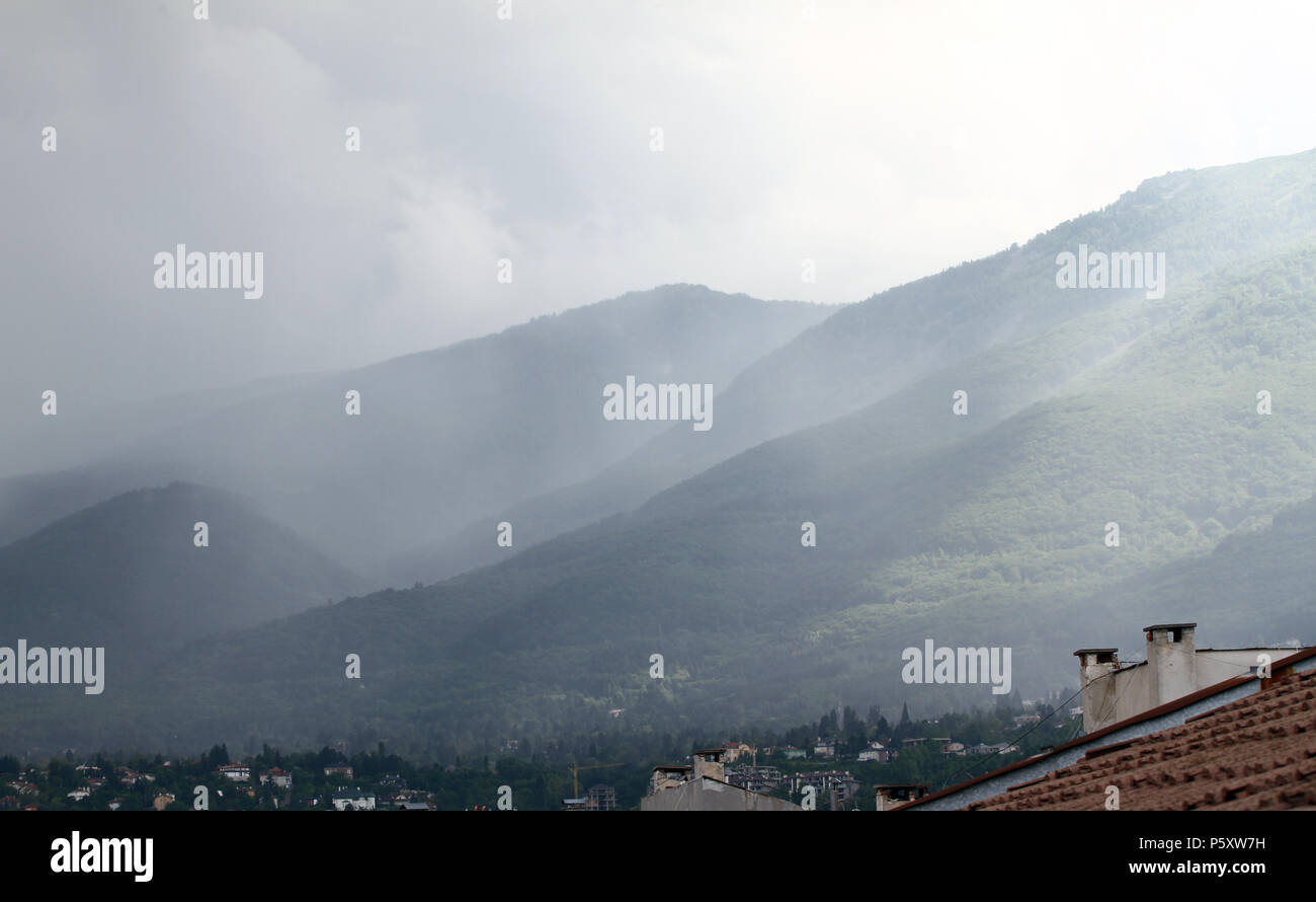 Heavy rain and a storm with damages on the Balkans, Europe. Rain, storm ...