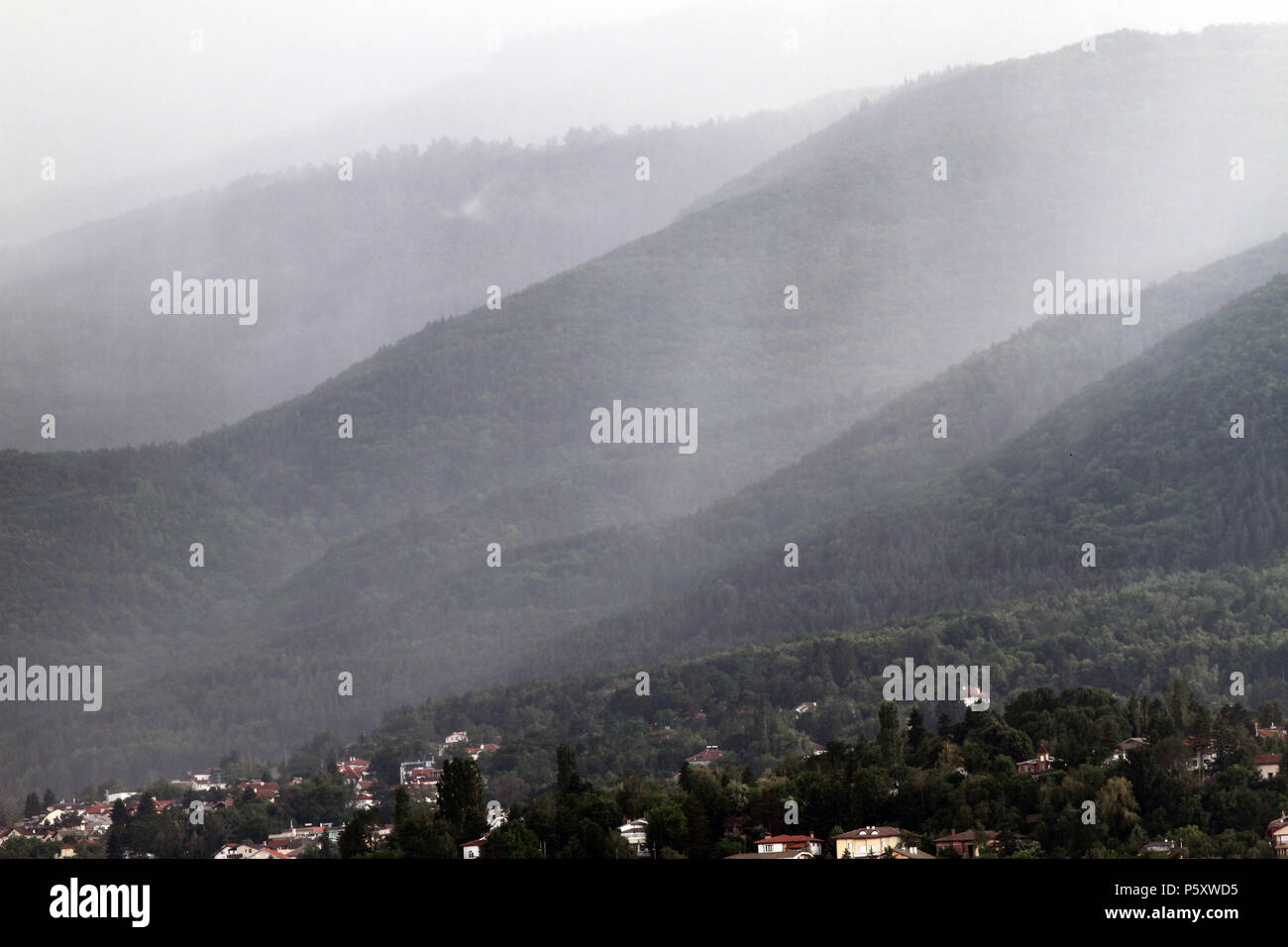 Heavy rain and a storm with damages on the Balkans, Europe. Rain, storm ...