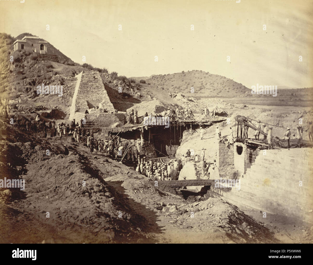 N/A. English: Construction of the Bheer Dam in progress. 1872. Unknown ...