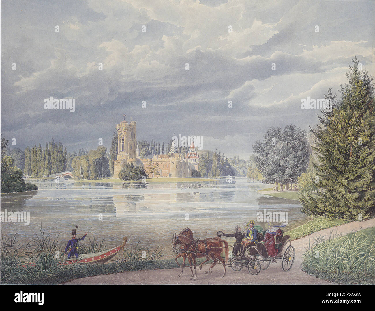 German: Blick auf Schloss und Park Laxenburg bei Wien circa 1838. N/A ...