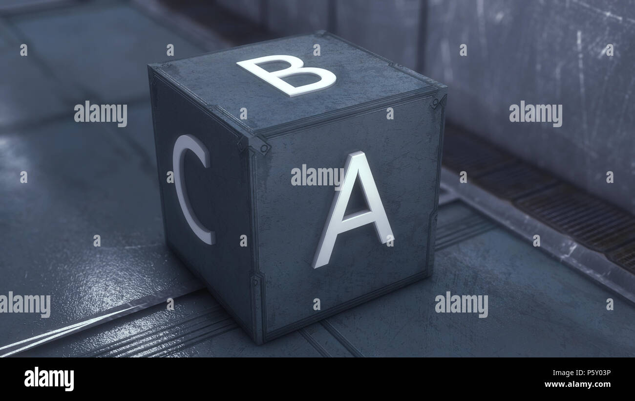3d render. Futuristic cube an ABC text Stock Photo - Alamy
