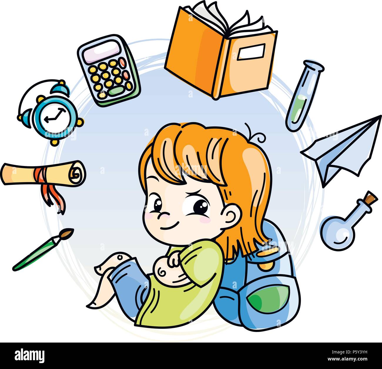 Cute boy ready for School. Vector illustration for books, prints ...