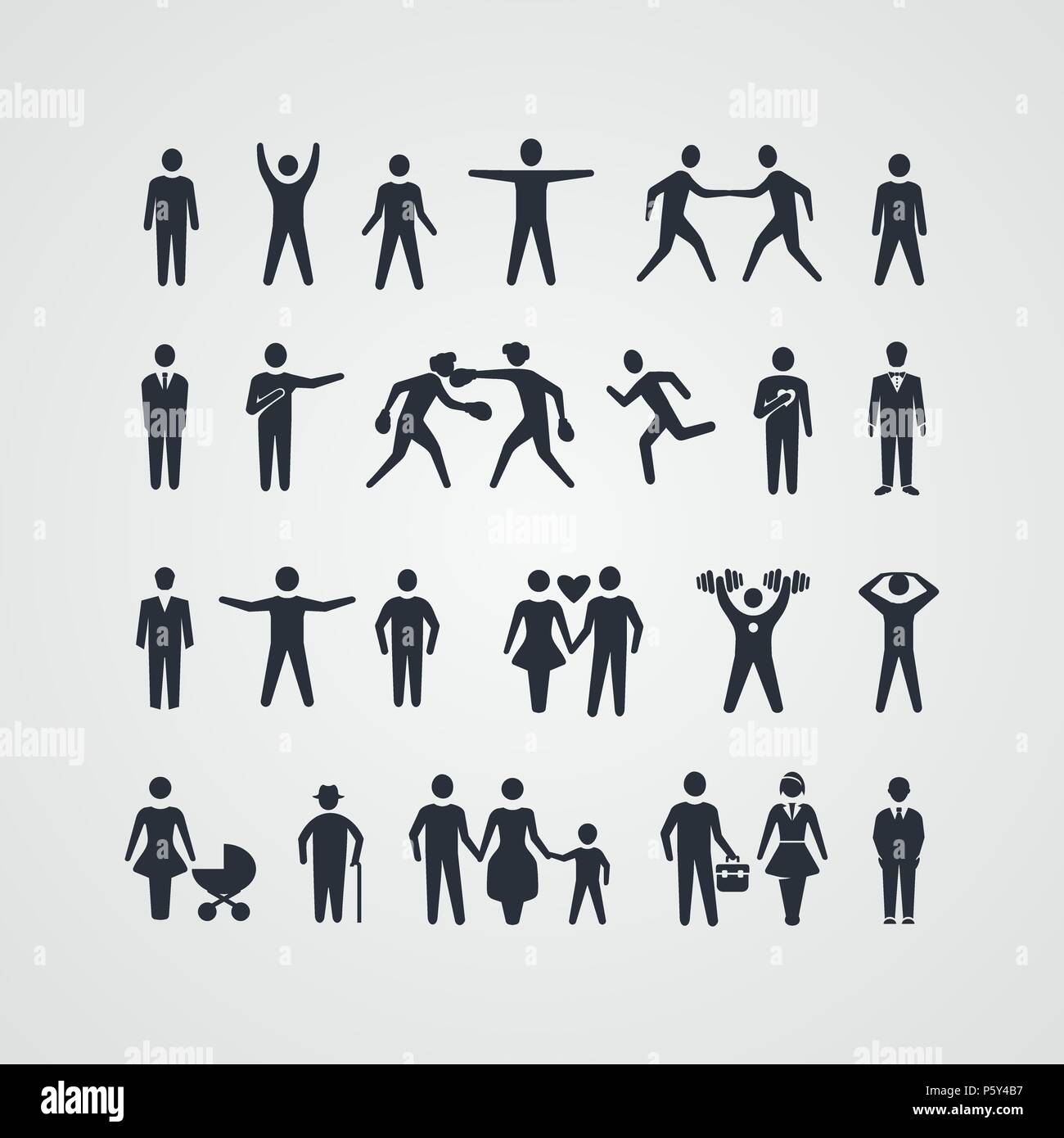 Collection of people silhouettes. Front view Stock Photo - Alamy