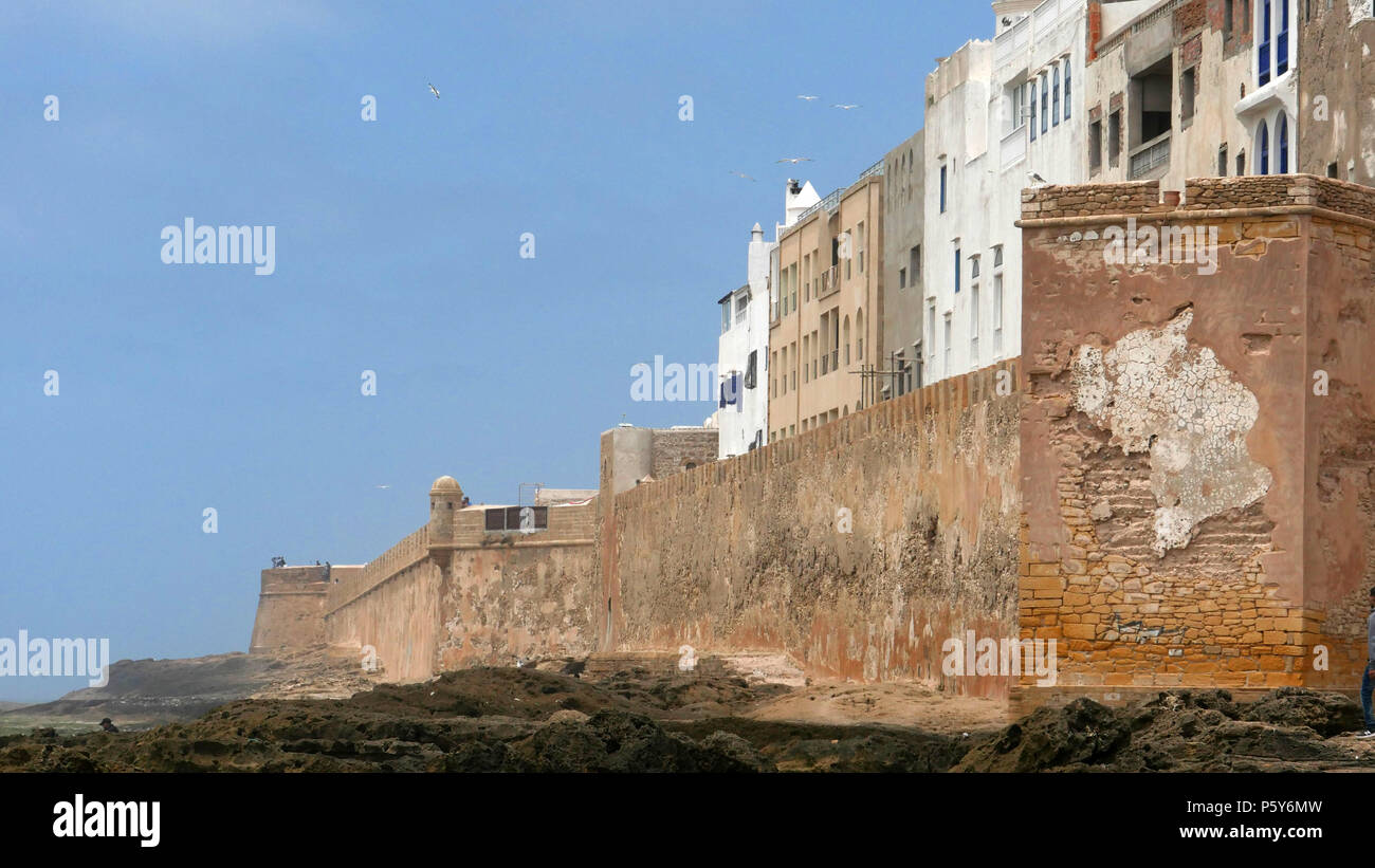 General view of the anciend walled city of Essaouira in Morocco. An ...