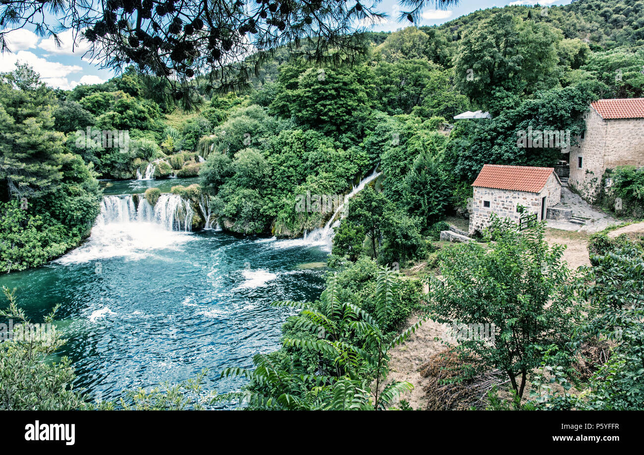 Krka waterfalls. Croatian national park. Beautiful natural scene ...