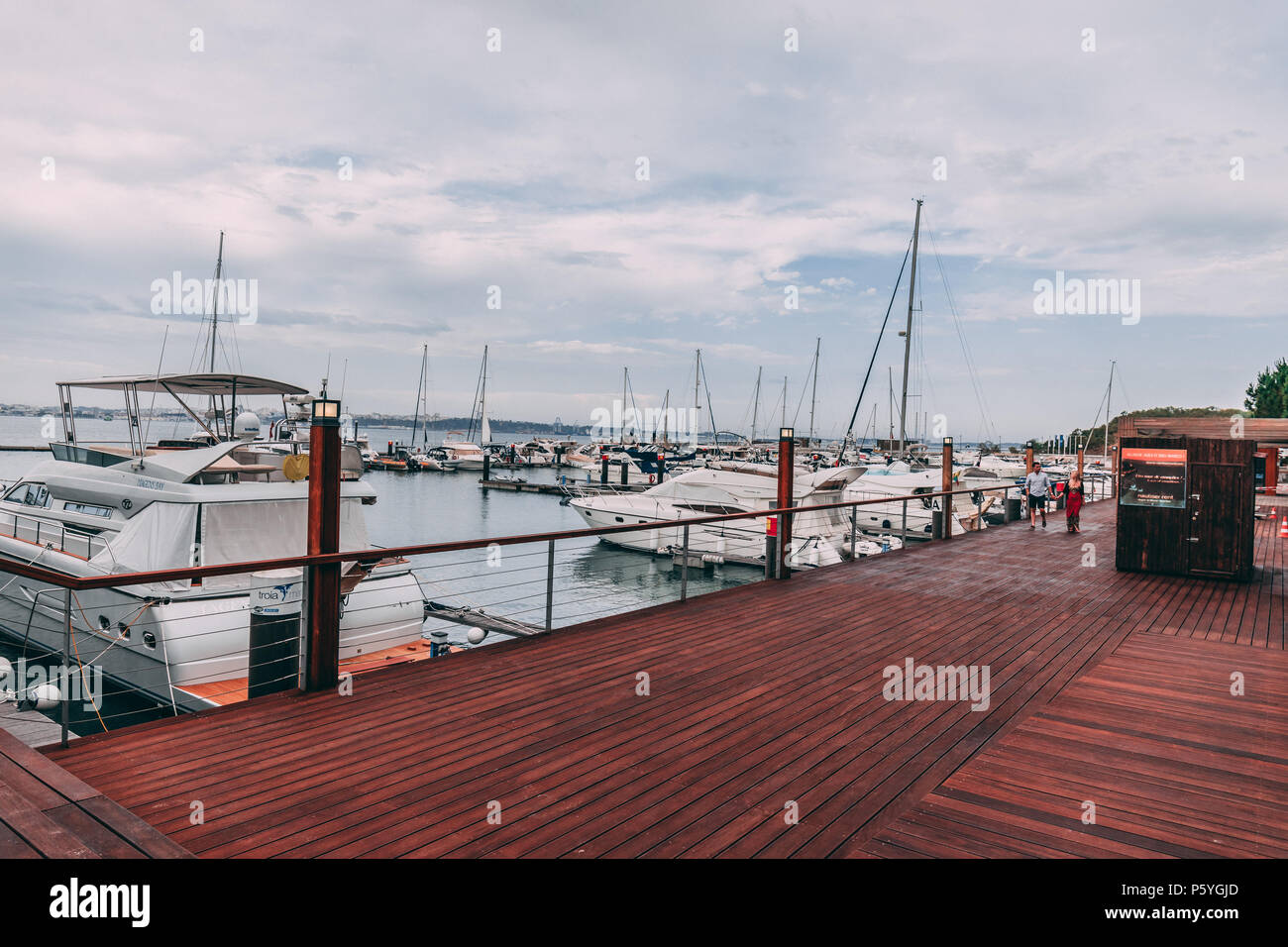 June 20th, 2018, Troia, Portugal - view of the Troia marina and its ...