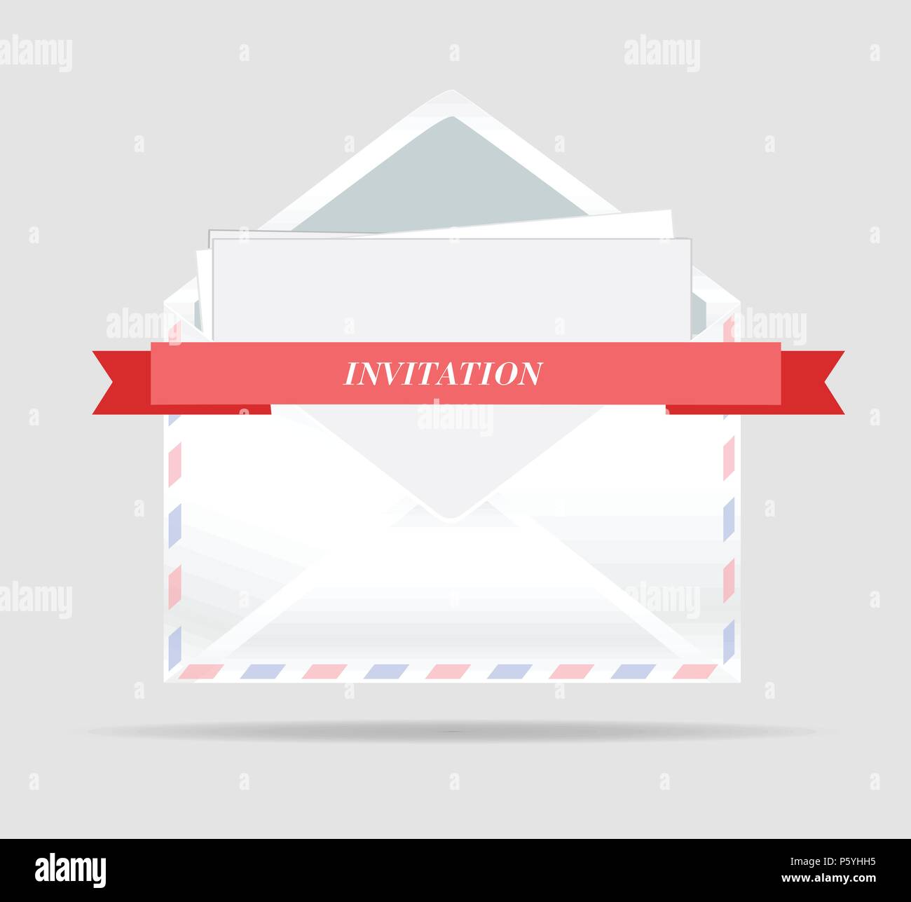 Vector envelope. Opened envelope with invitation card and red ribbon ...
