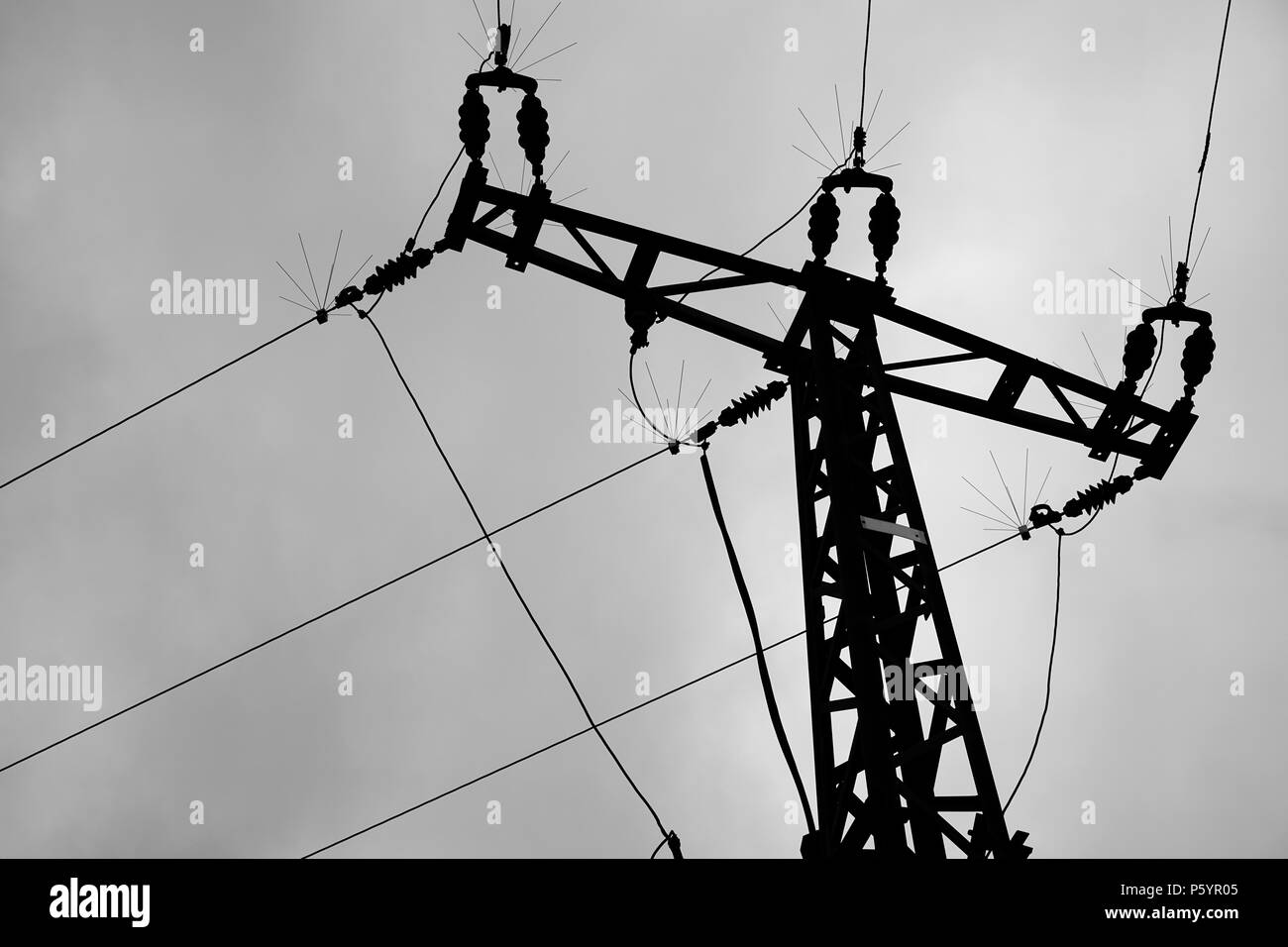 Electric pylons pylon transmission Black and White Stock Photos ...