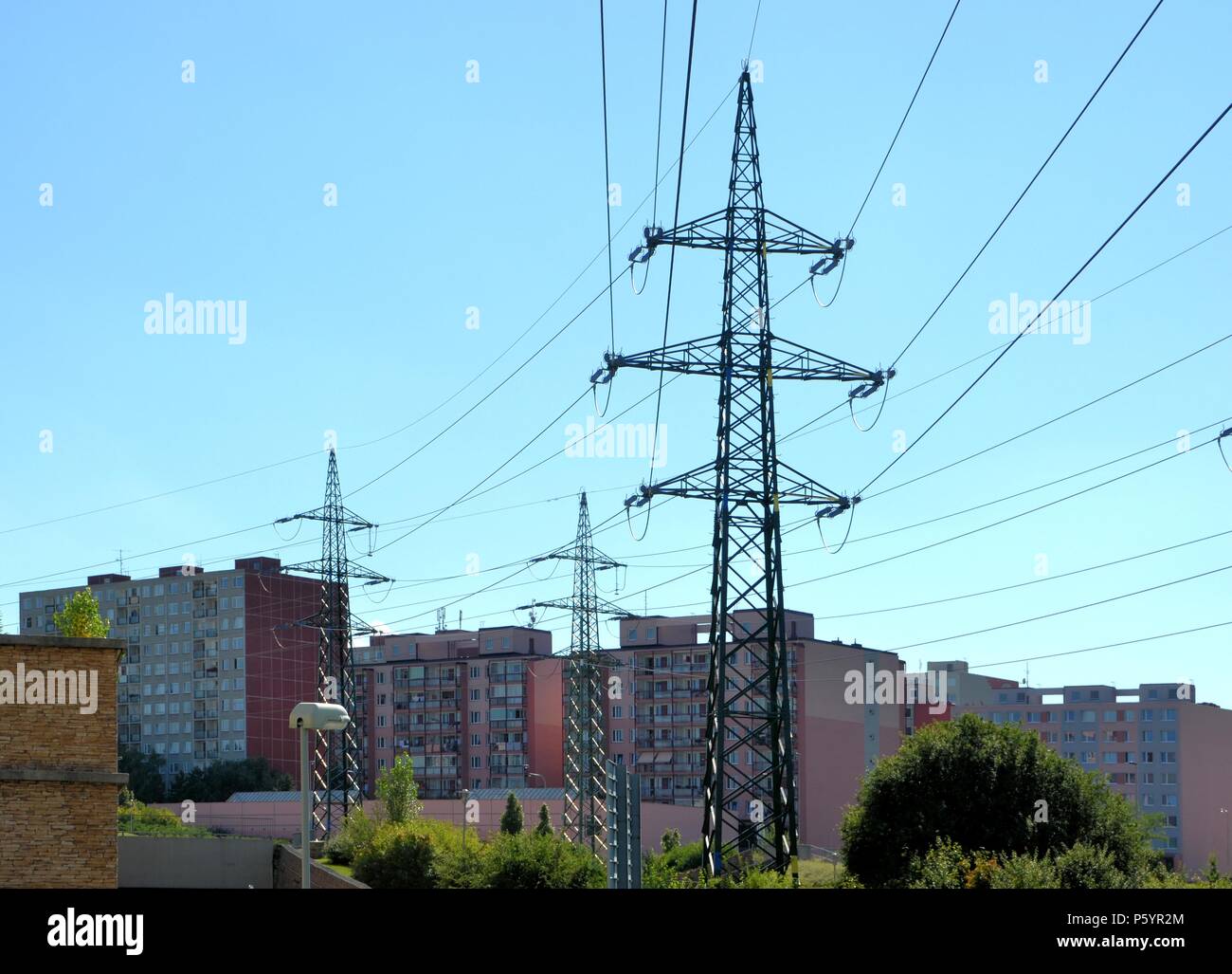 Electricity pylon in the city center of Prague Stock Photo - Alamy