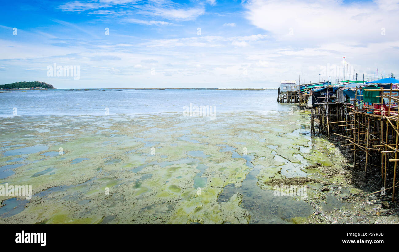 Sea Mudflat With Bamboo Village by the Sea Stock Photo - Alamy