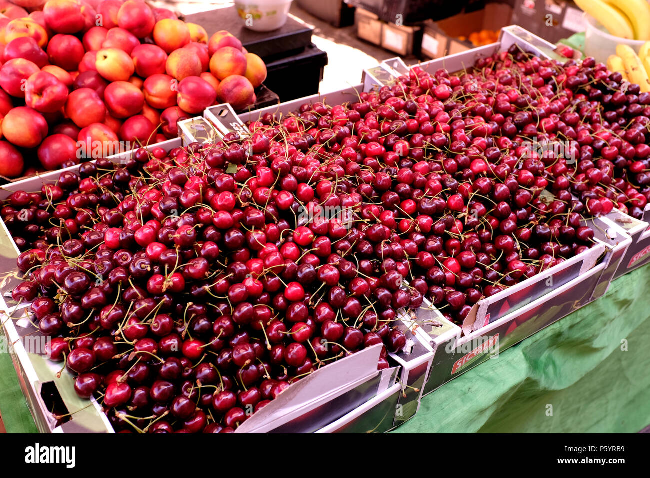 fruit displayed on a canterbury market stall kent uk june 2018 Stock ...