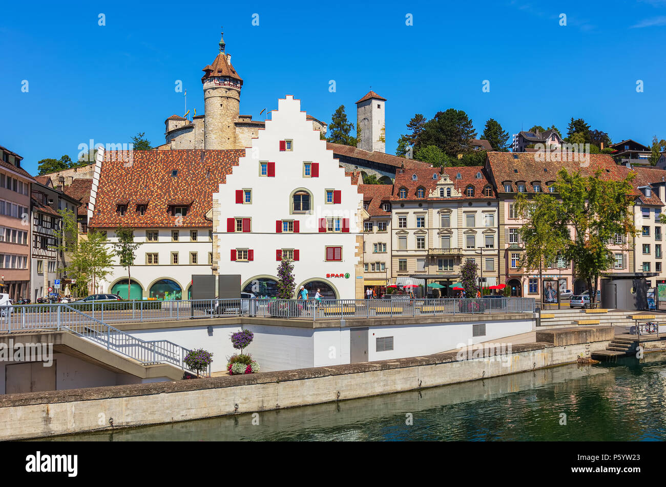 Schaffhausen, Switzerland - August 29, 2015: buildings of the city of ...