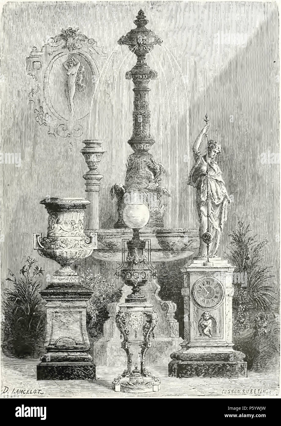 548 Farcot statue clock drawing Stock Photo - Alamy