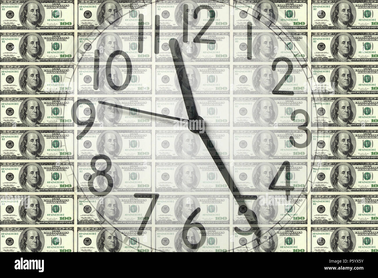 conceptual image of a clock on dollar bill background Stock Photo - Alamy
