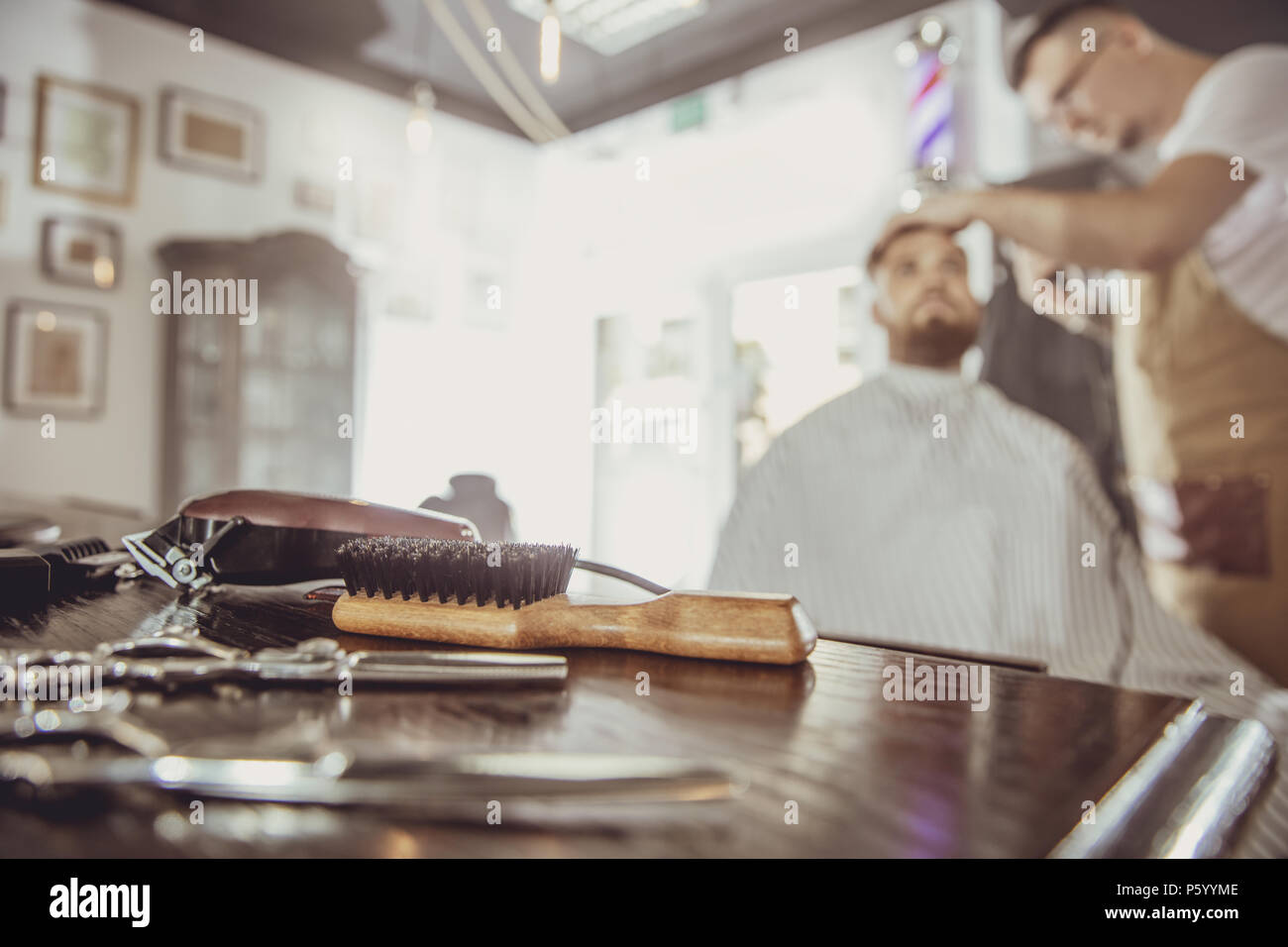 Barber shop table hi-res stock photography and images - Alamy