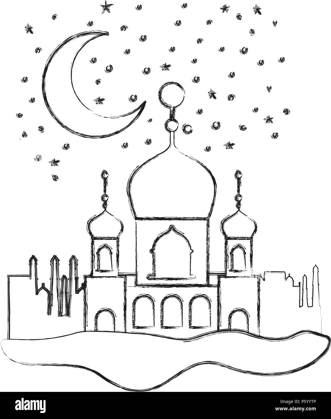 Illustration night scene crescent Black and White Stock Photos & Images ...