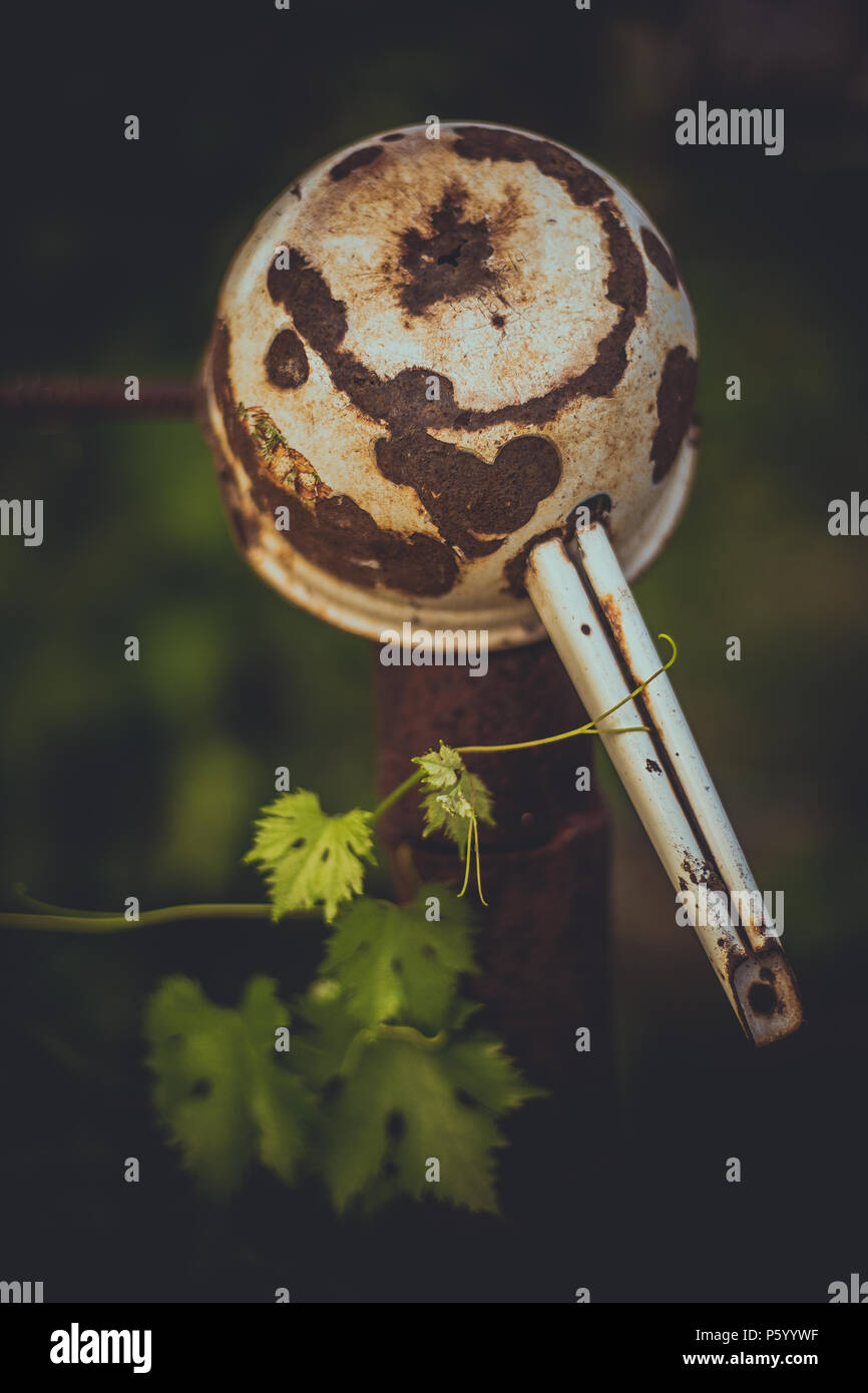 old rusty ladle hanging on the vineyard in the garden Stock Photo - Alamy