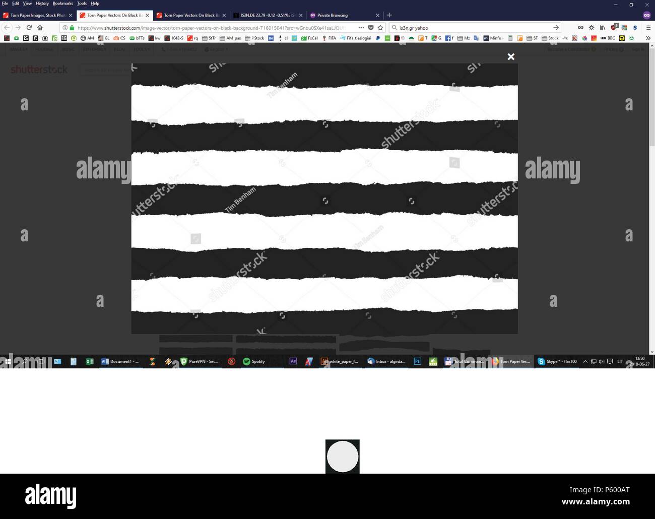 Torn round white blank note, notebook paper stuck on black squared ...