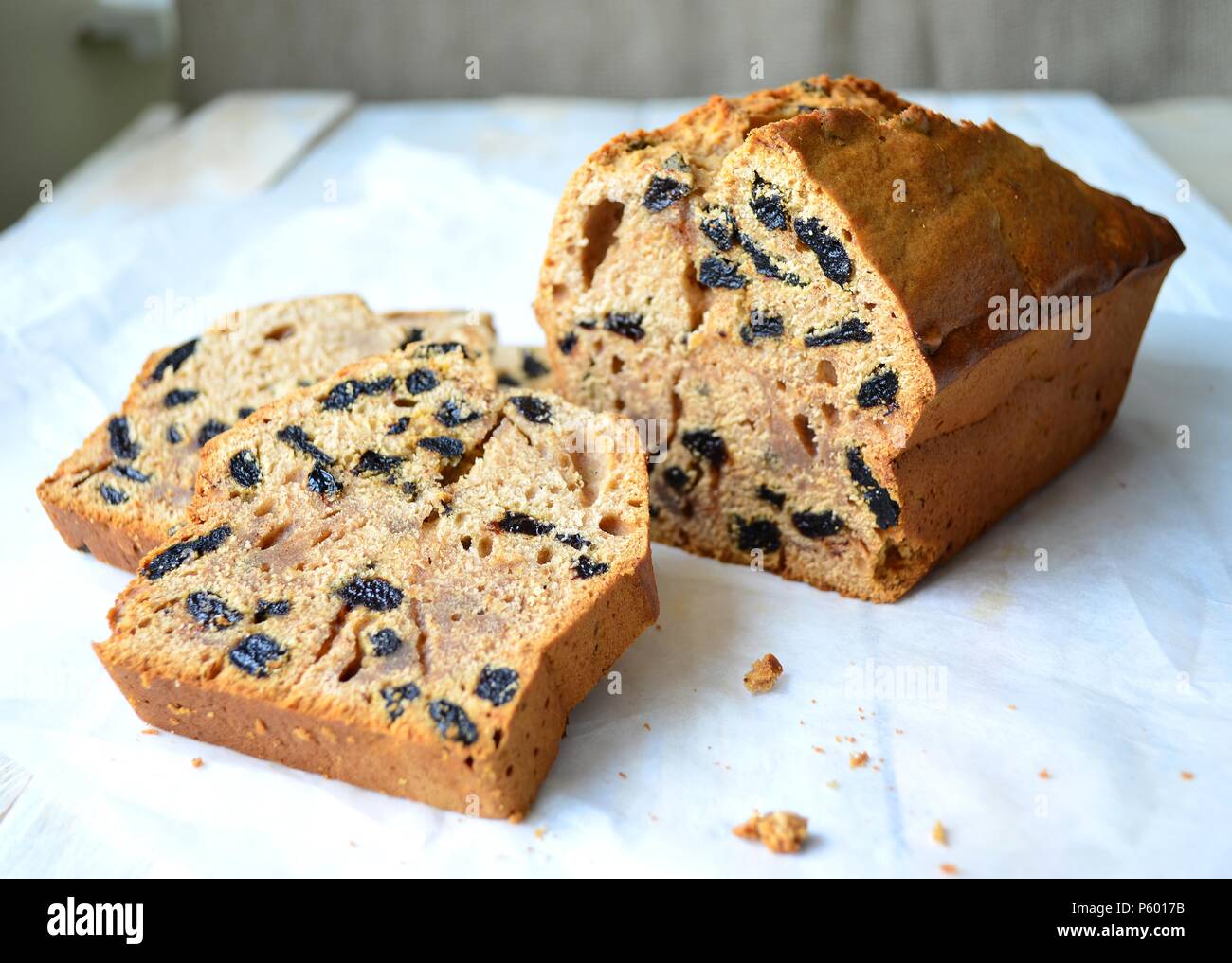 Delicious homemade prune pie on white background Stock Photo - Alamy