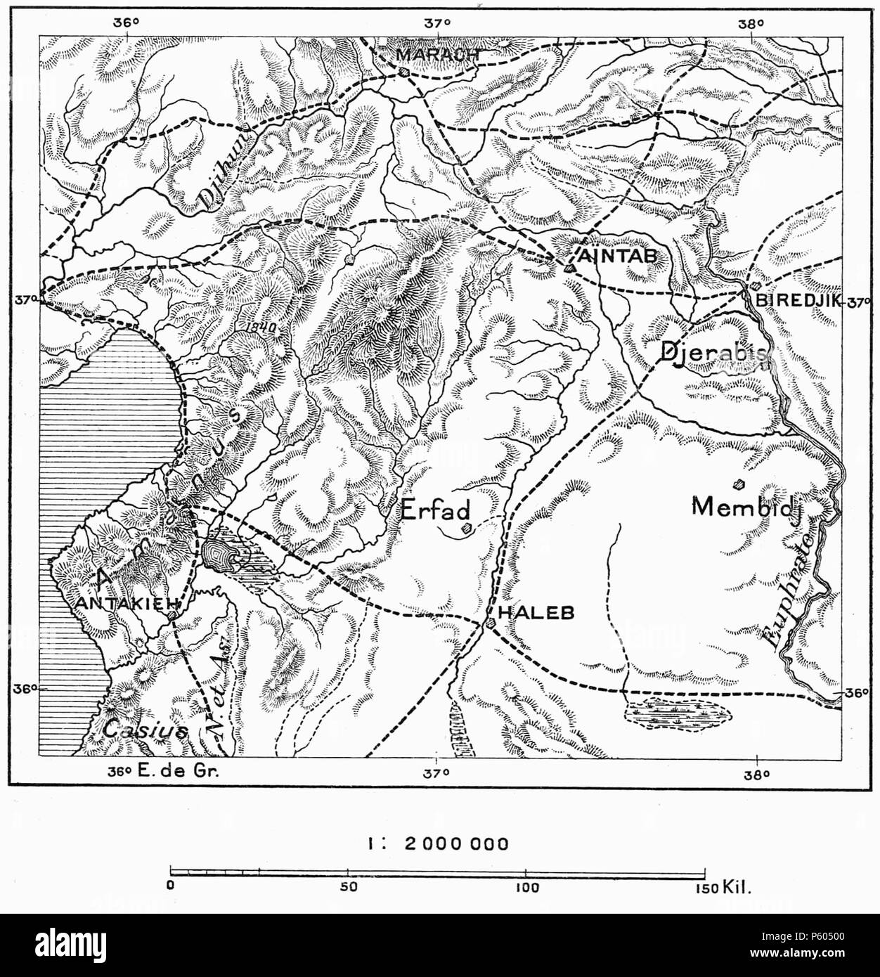 The euphrates river maps cartography geography Black and White Stock ...