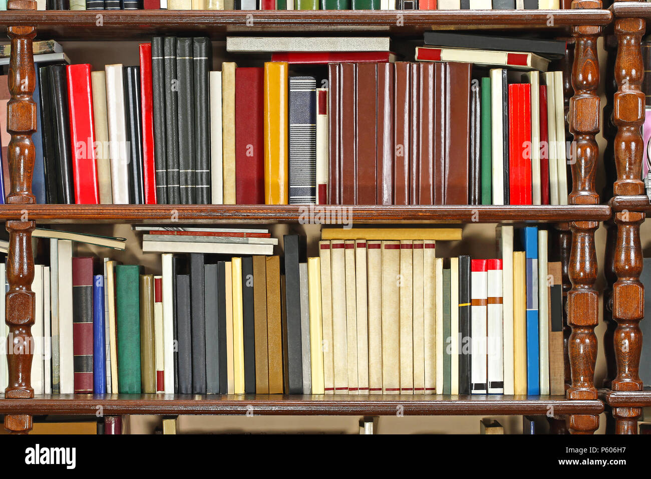 Big Collection of Books at Wooden Bookshelf in Library Stock Photo - Alamy