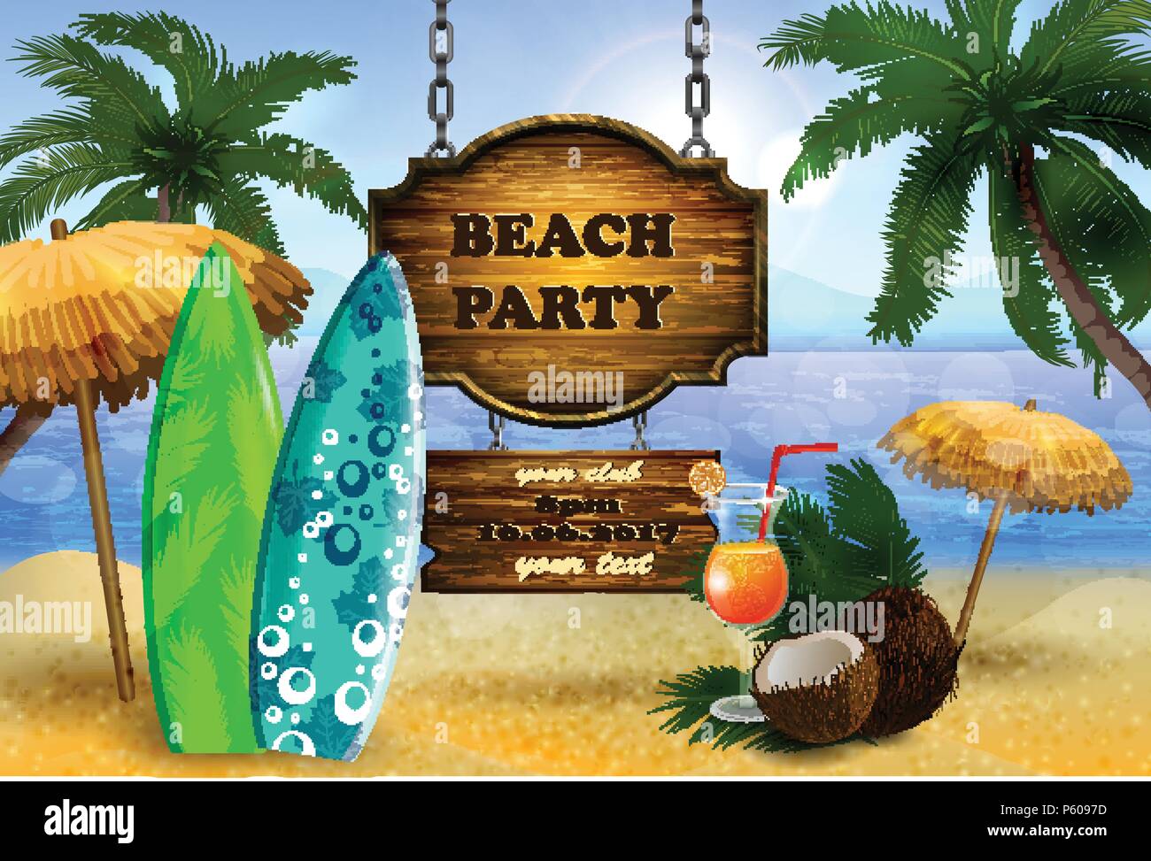 tropical vector background with leaves of palm trees summer sky and ...