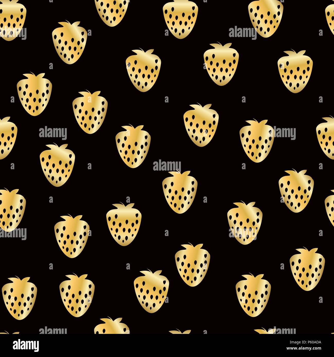 Abstract strawberry seamless pattern. Gold glittering background. Hand ...