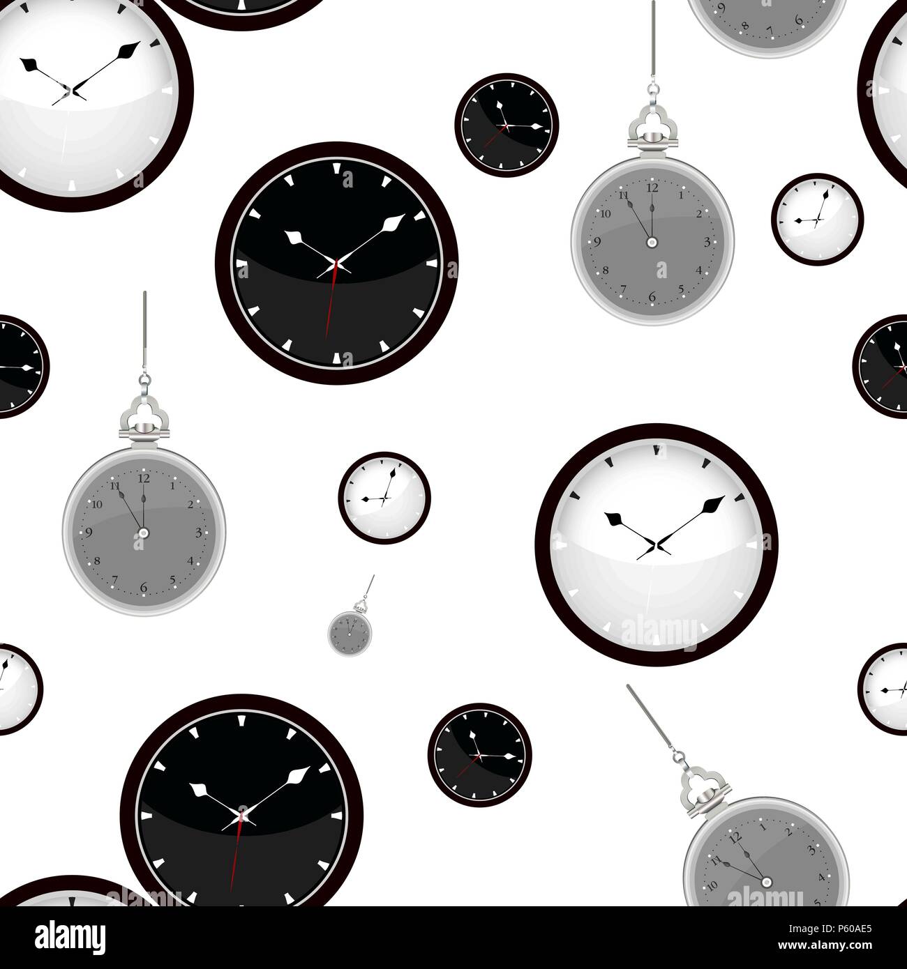 Pocket watch. Seamless pattern with clocks on white background. Vector ...