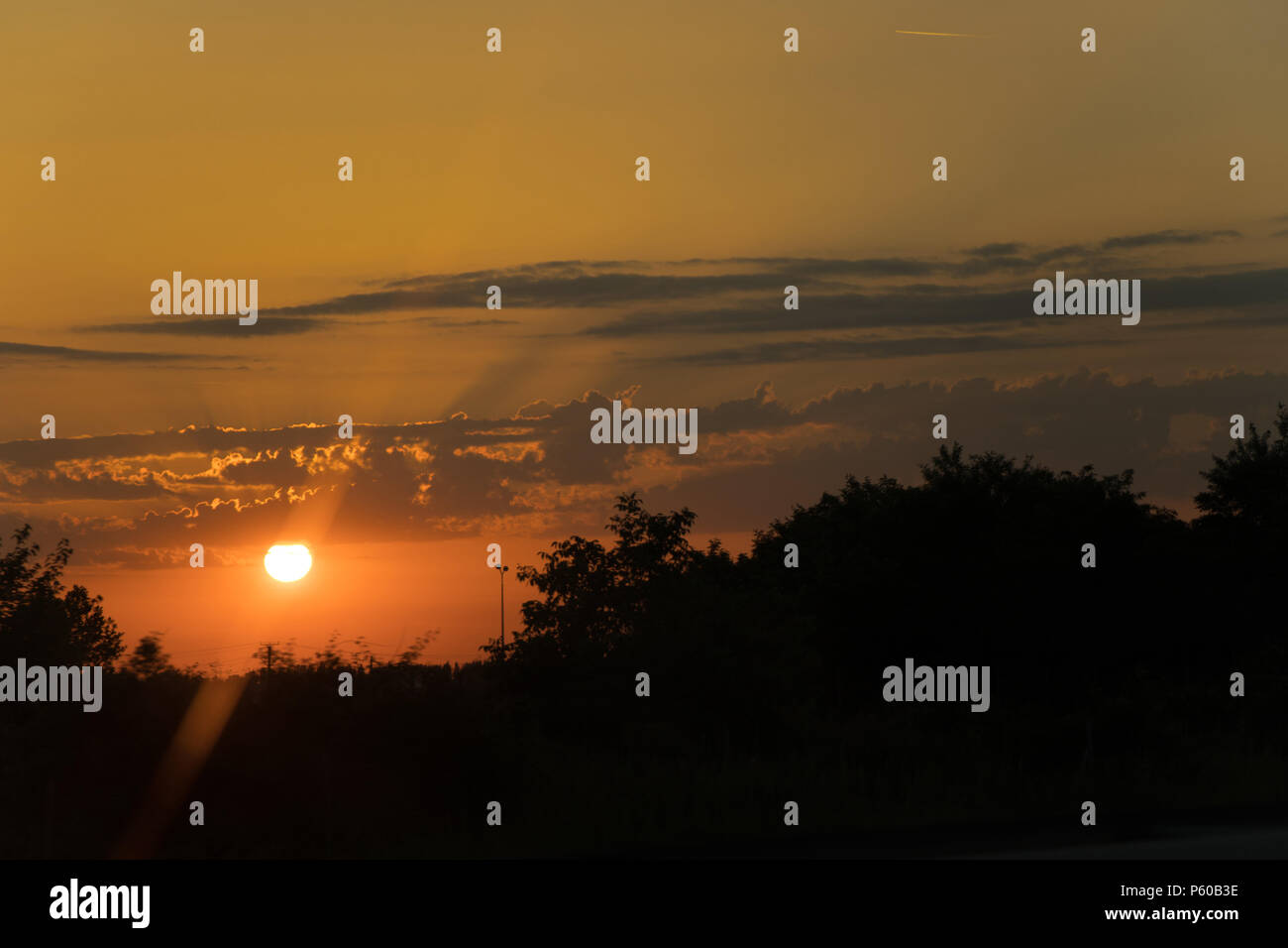 Colored Sun rise and foliage scene Stock Photo - Alamy