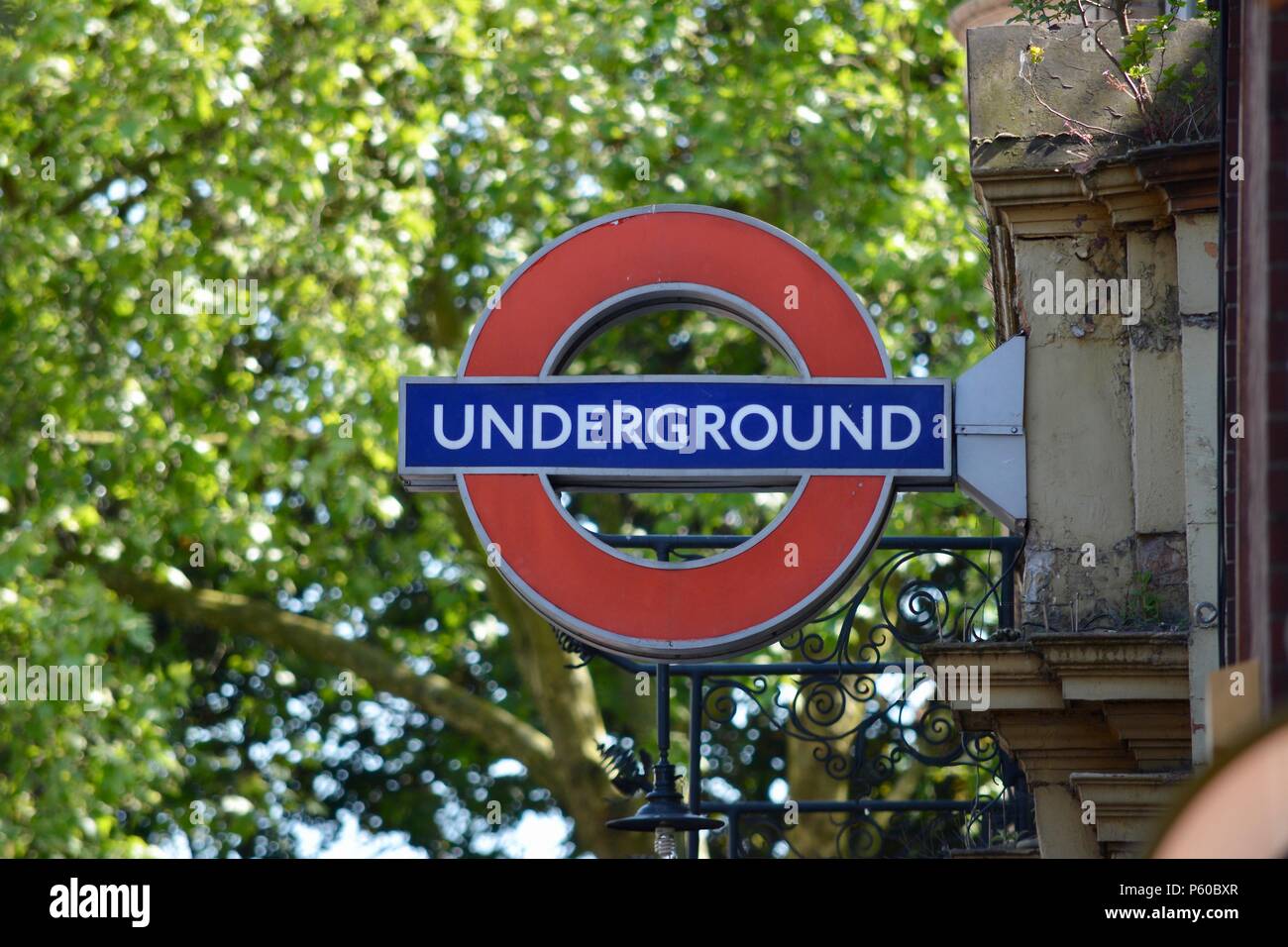 An iconic London Underground roundel station sign, London, United ...