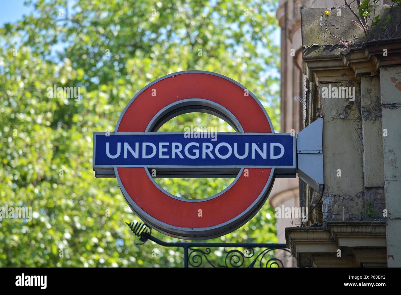 An iconic London Underground roundel station sign, London, United ...