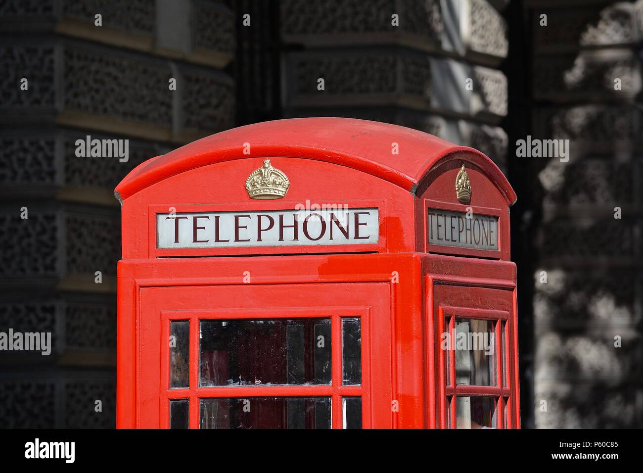 Iconic London red telephone booths in London, England, United Kingdom ...