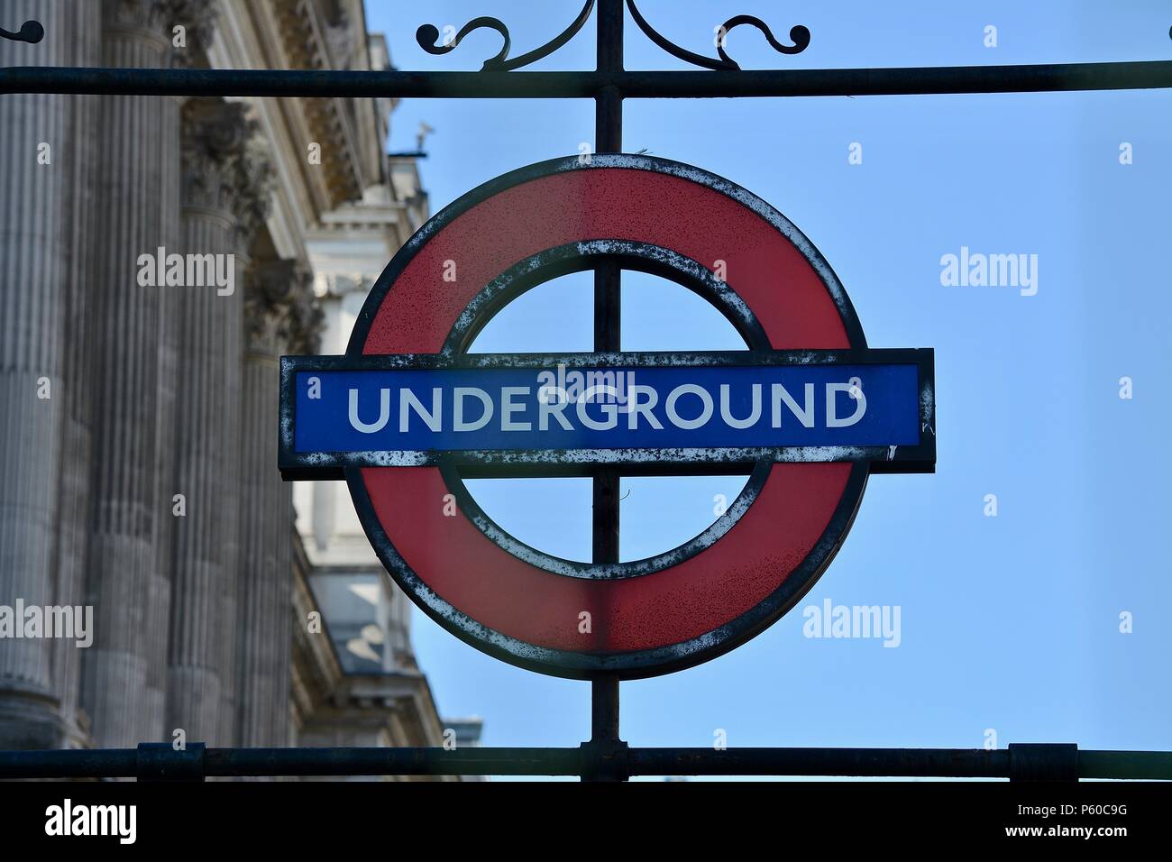 An iconic London Underground roundel station sign, London, United ...