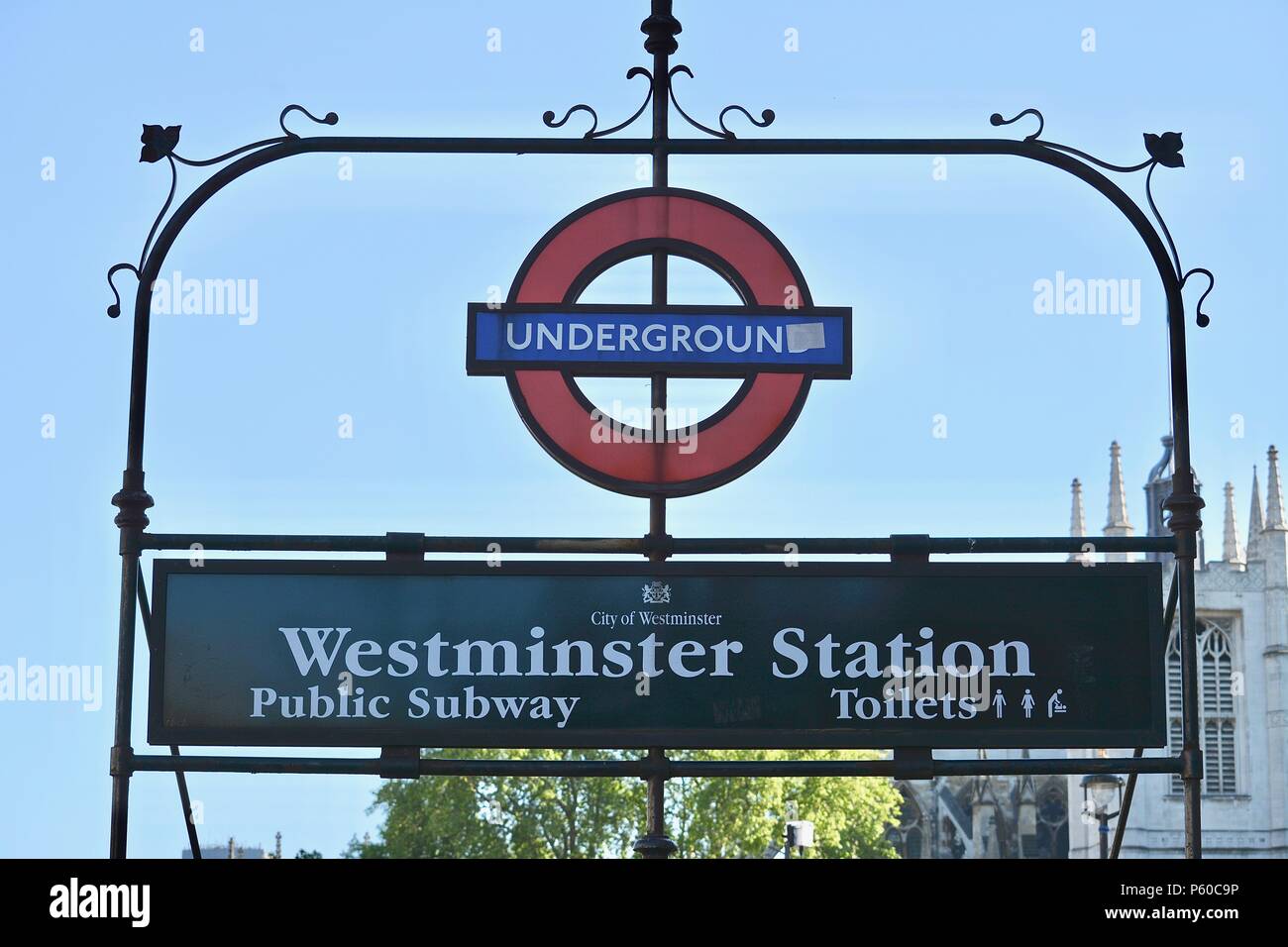An iconic London Underground roundel station sign, London, United ...
