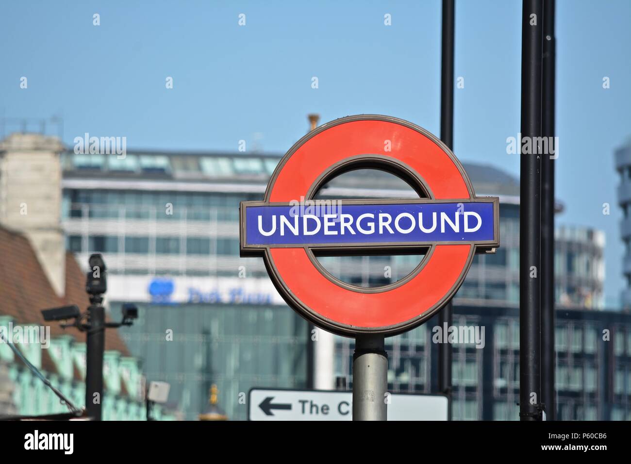 An iconic London Underground roundel station sign, London, United ...