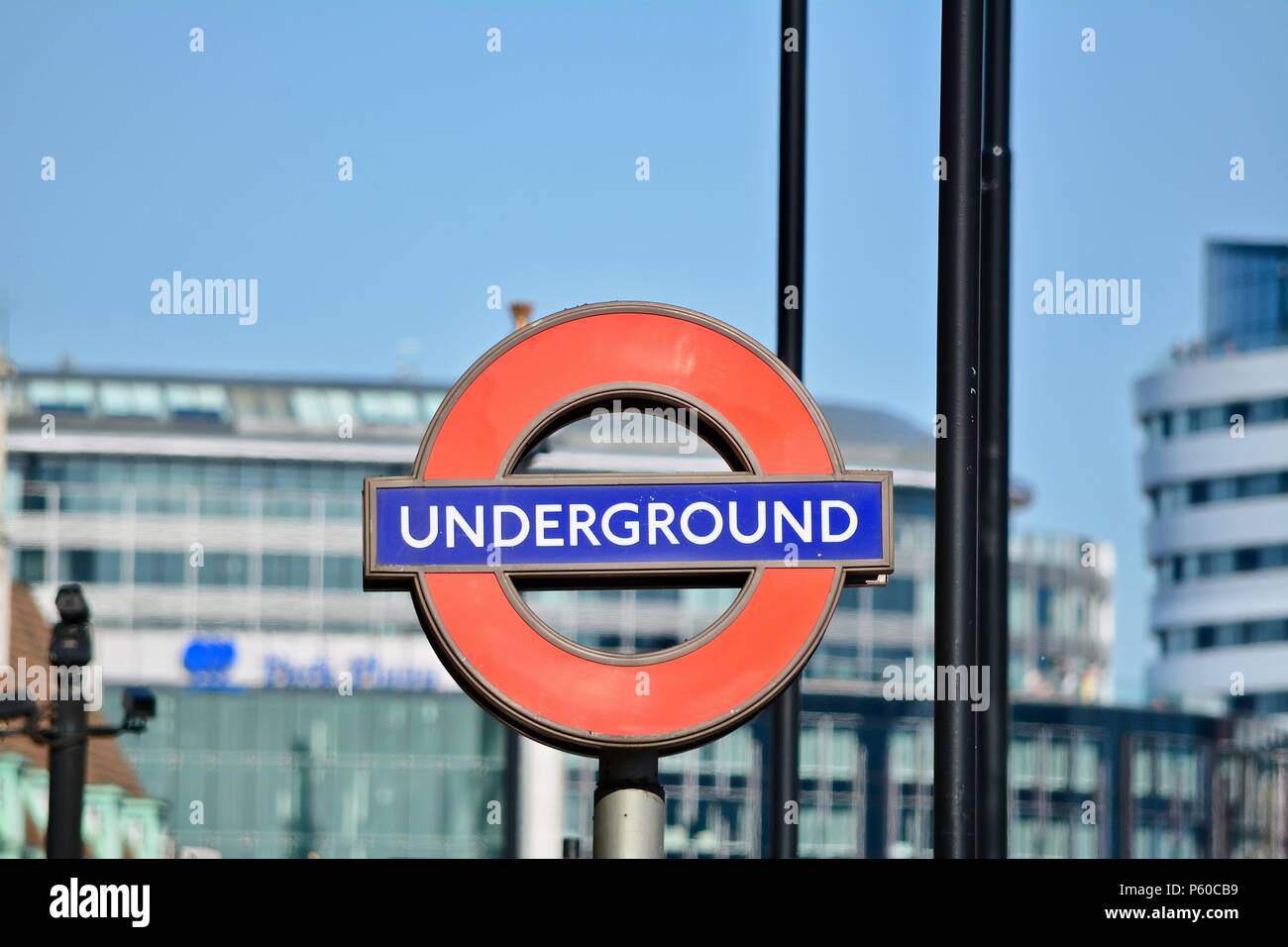 An iconic London Underground roundel station sign, London, United ...